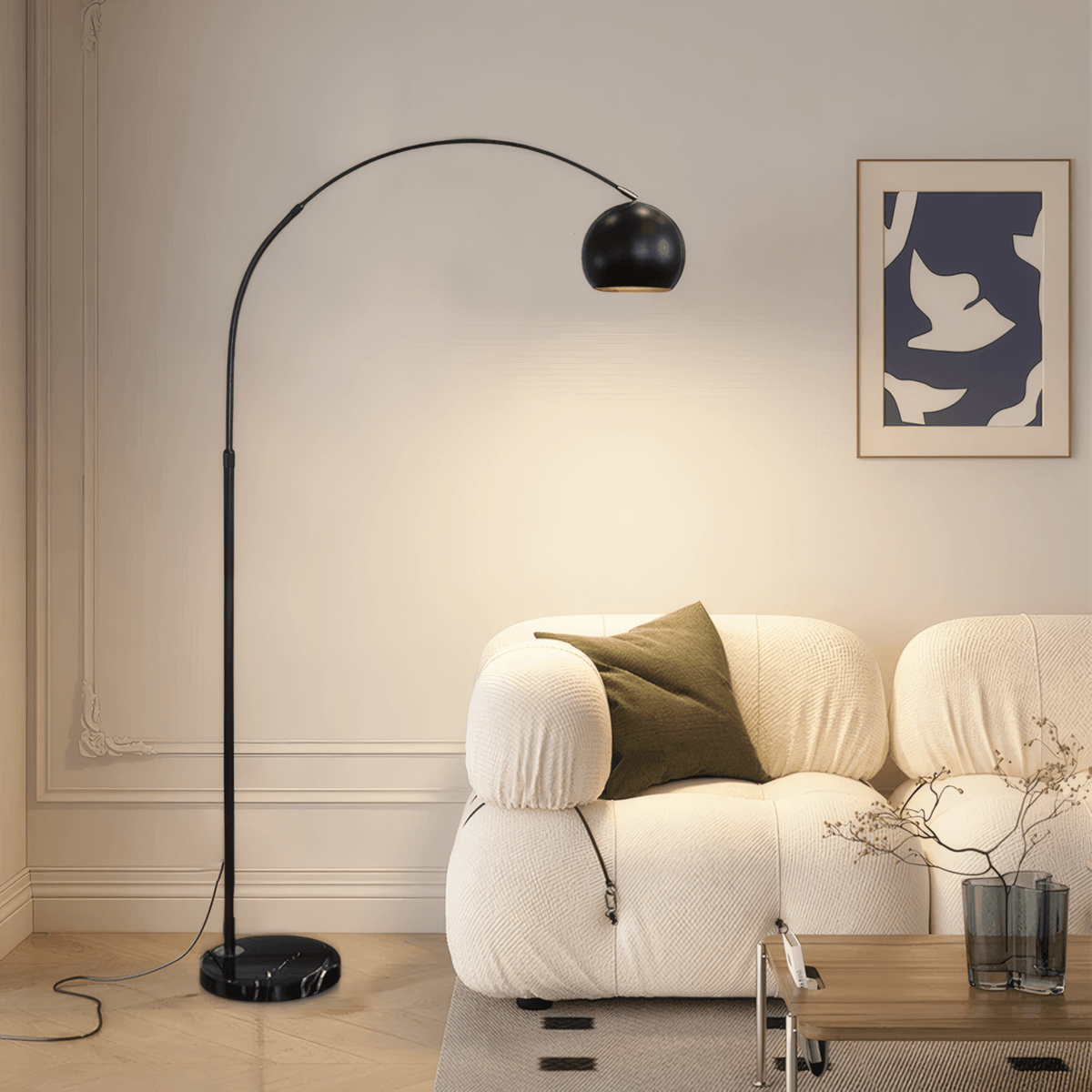 Nordic Arc Floor Lamp with Hemispherical Shade – Civaro